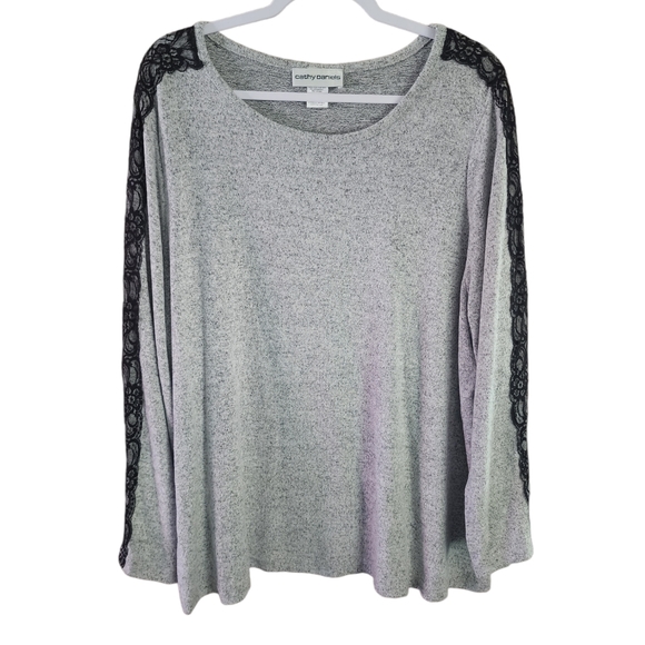 Cathy Daniels | Tops | Womens Cozy Top With Black Lace Trim | Poshmark